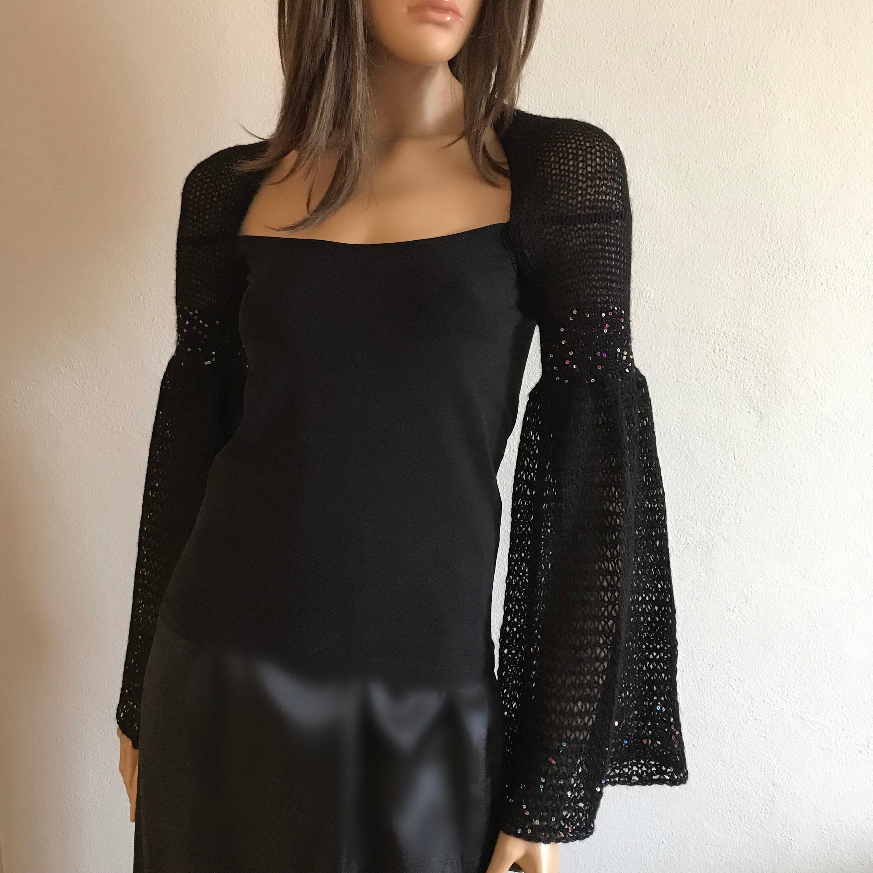 Black Shrug Evening Shawl Gothic Wedding Shrug Bell Sleeve | Etsy