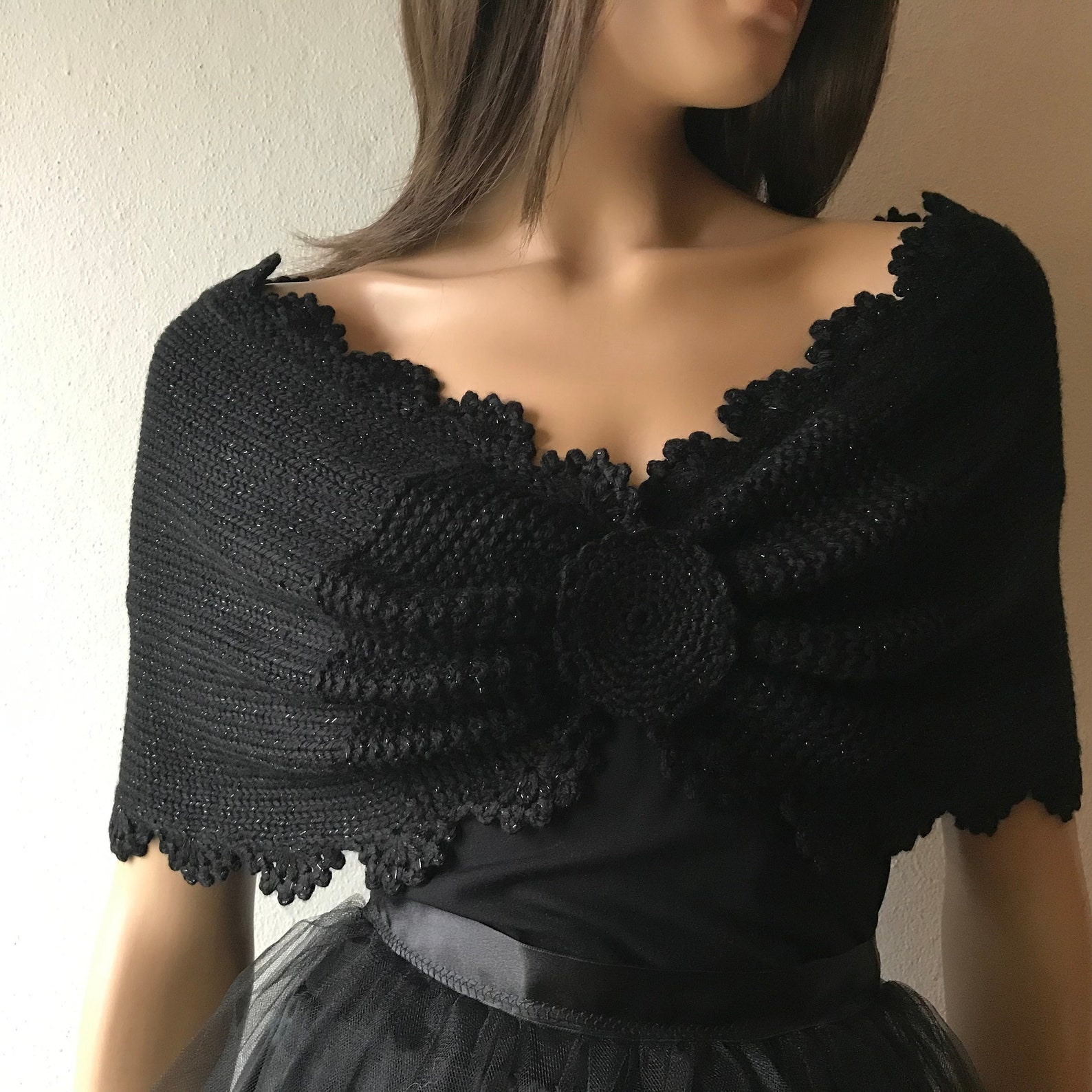 Black Evening Shawl, Gothic Wedding Shawl, Bridal Cover Up, Evening ...