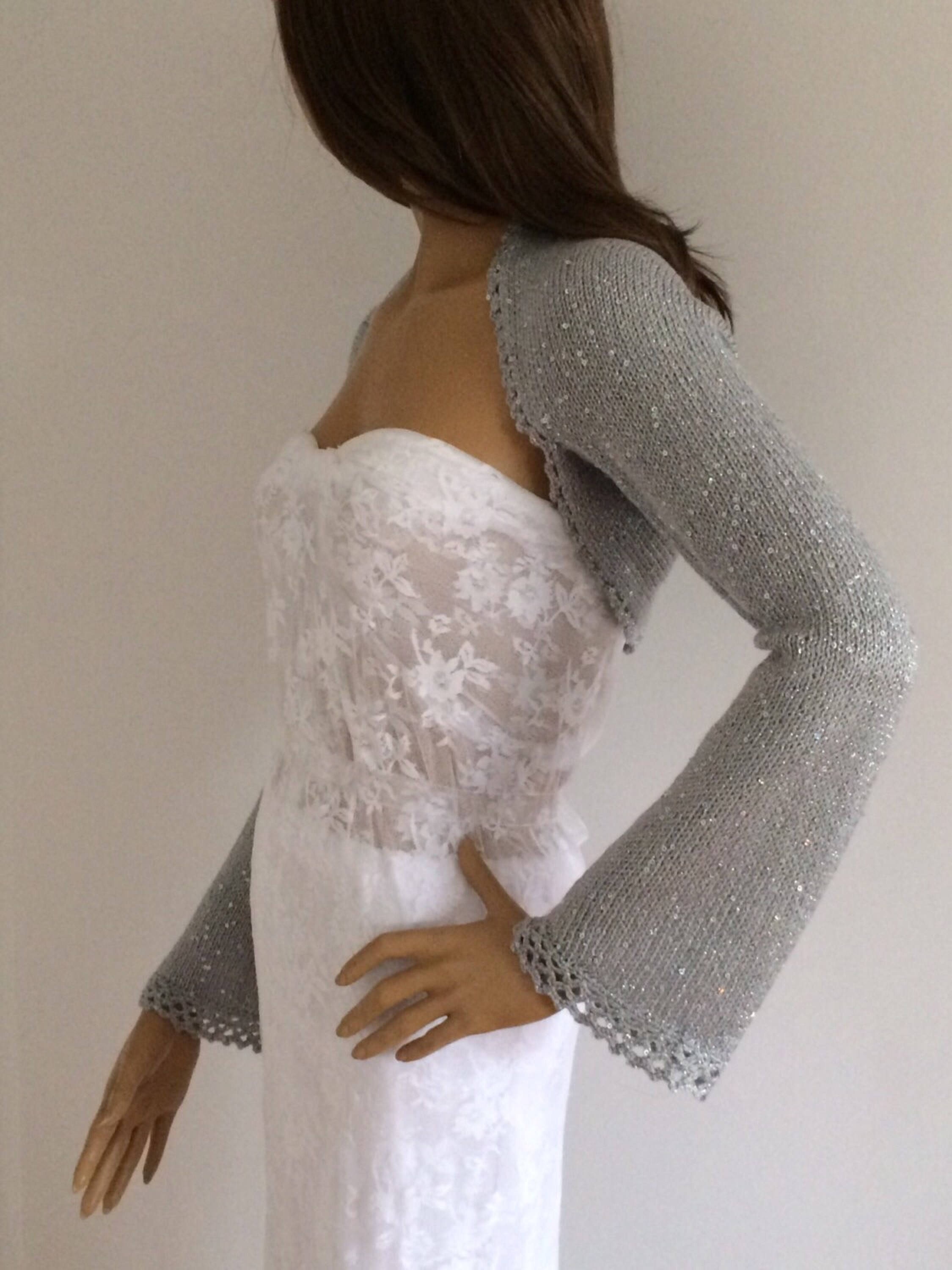 Evening Shrug, Silver Sequin Shrug, Wedding Sweater, Bridal Cover Up ...