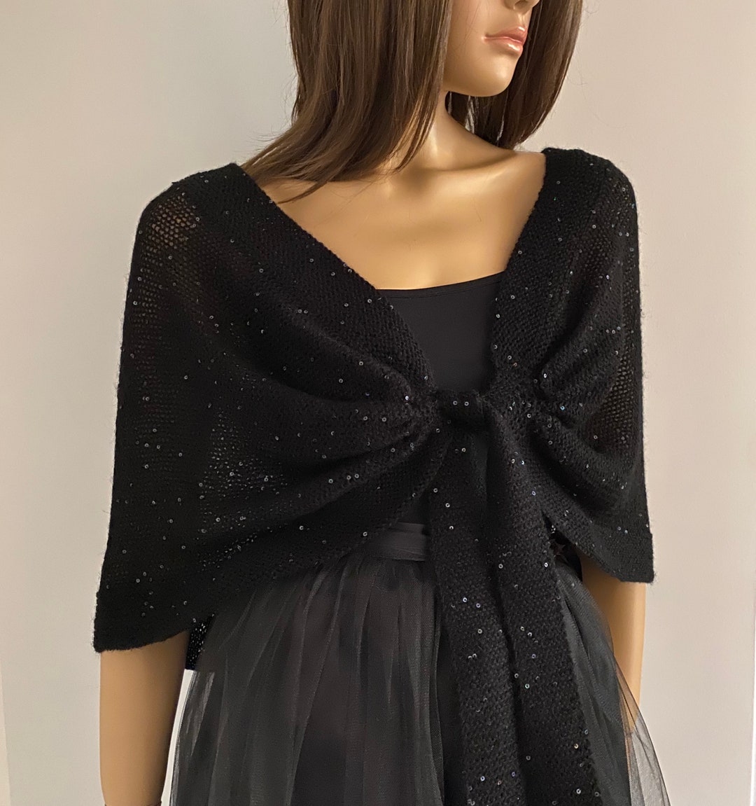 Sequin Shawl, Evening Shawl, Gothic Wedding Shawl, Black Shawl, Evening ...