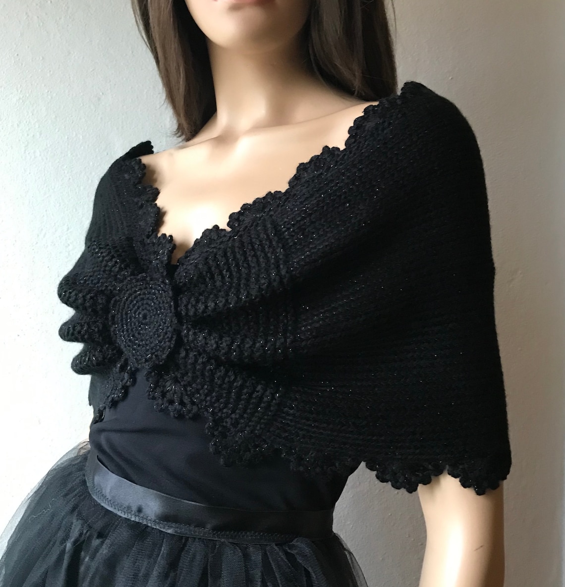 Black Evening Shawl Gothic Wedding Shawl Bridal Cover Up - Etsy