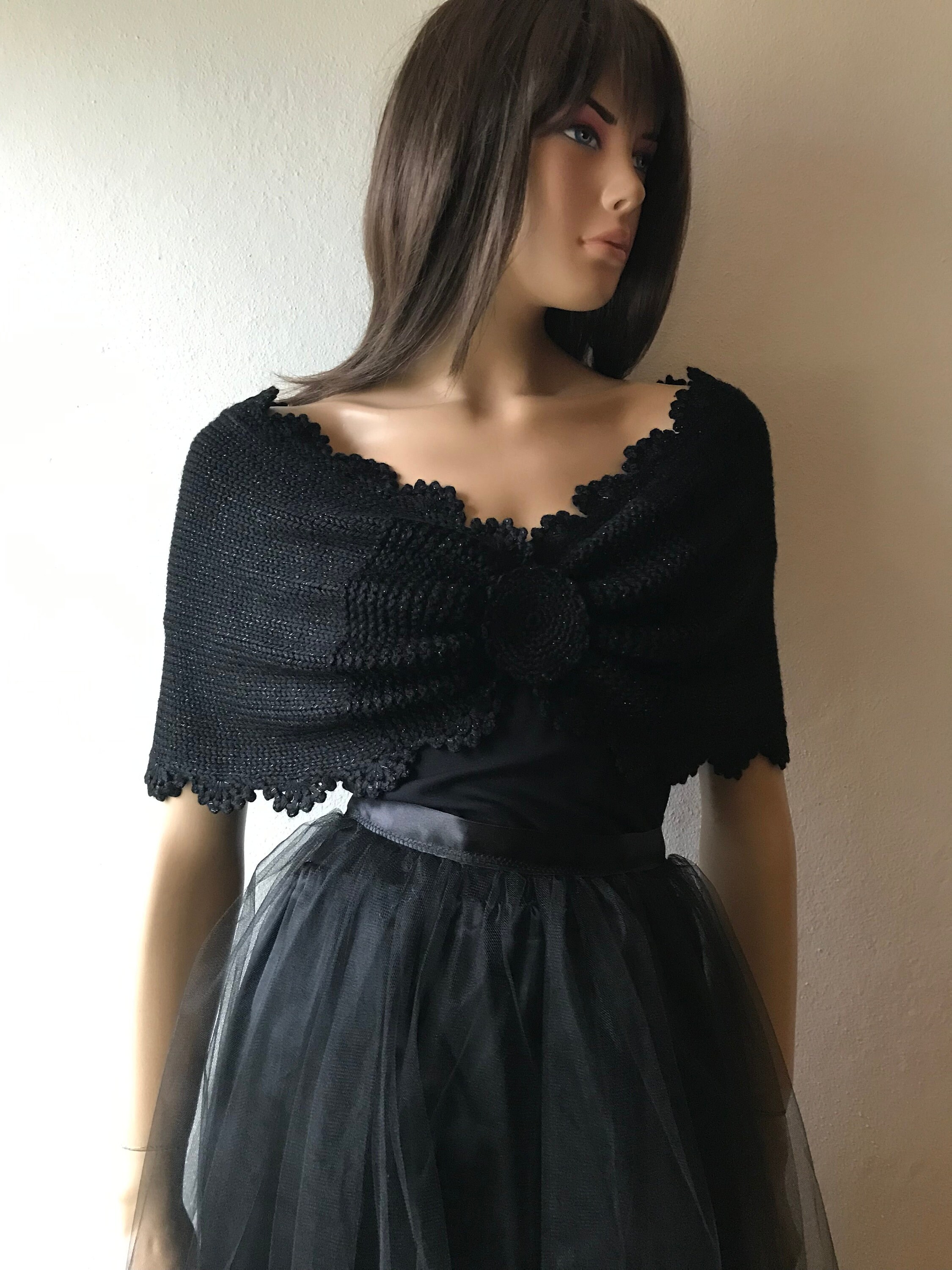 Black Evening Shawl Gothic Wedding Shawl Bridal Cover Up - Etsy
