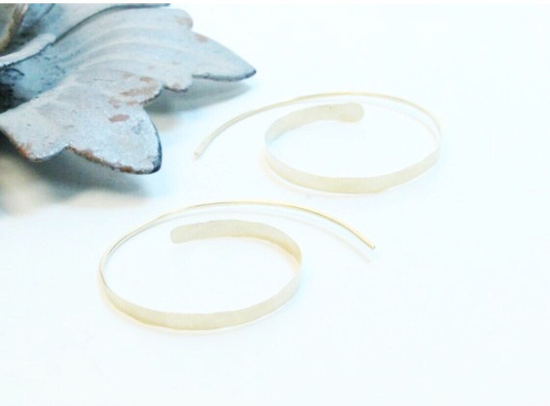 Rustic 14 Karat Gold Filled Spiral Hoops, Handmade Tribal Hoops ...