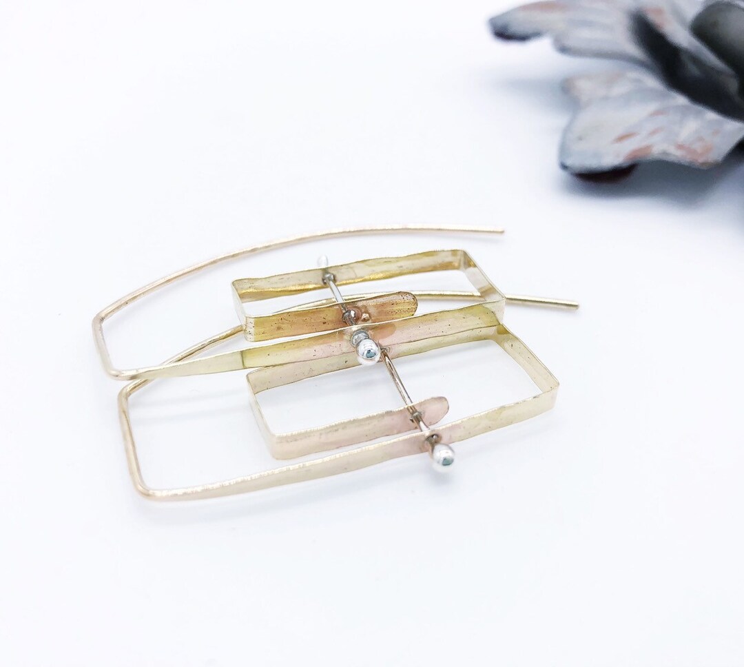 Modern Gold Rectangle Hoops, New Loft Hoops, Mixed Metal Hammered Hoops ...