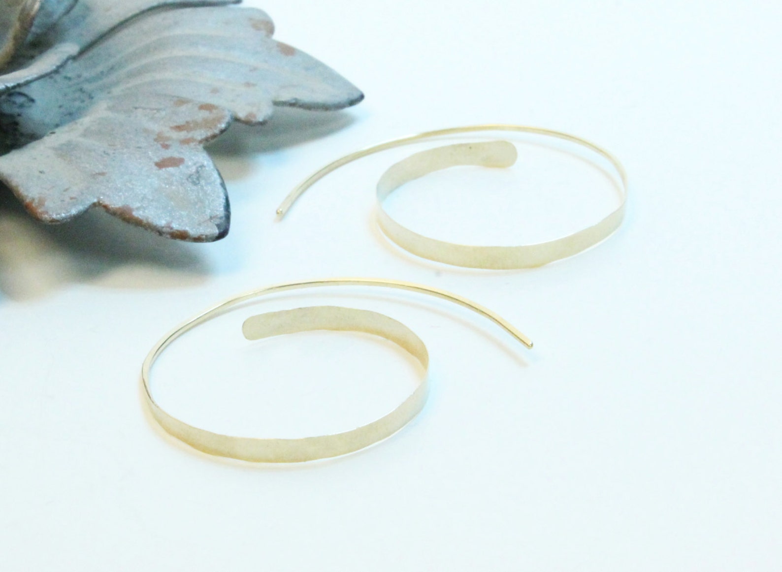 Rustic 14 Karat Gold Filled Spiral Hoops, Handmade Tribal Hoops ...