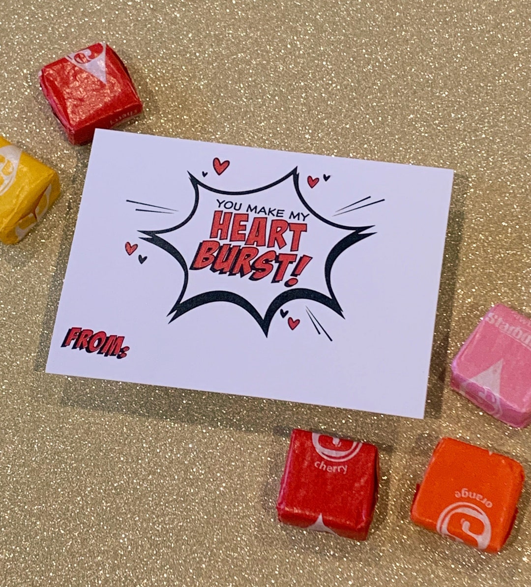 Kids Valentine Starburst Candy Tags Greeting Cards Classroom Valentines ...