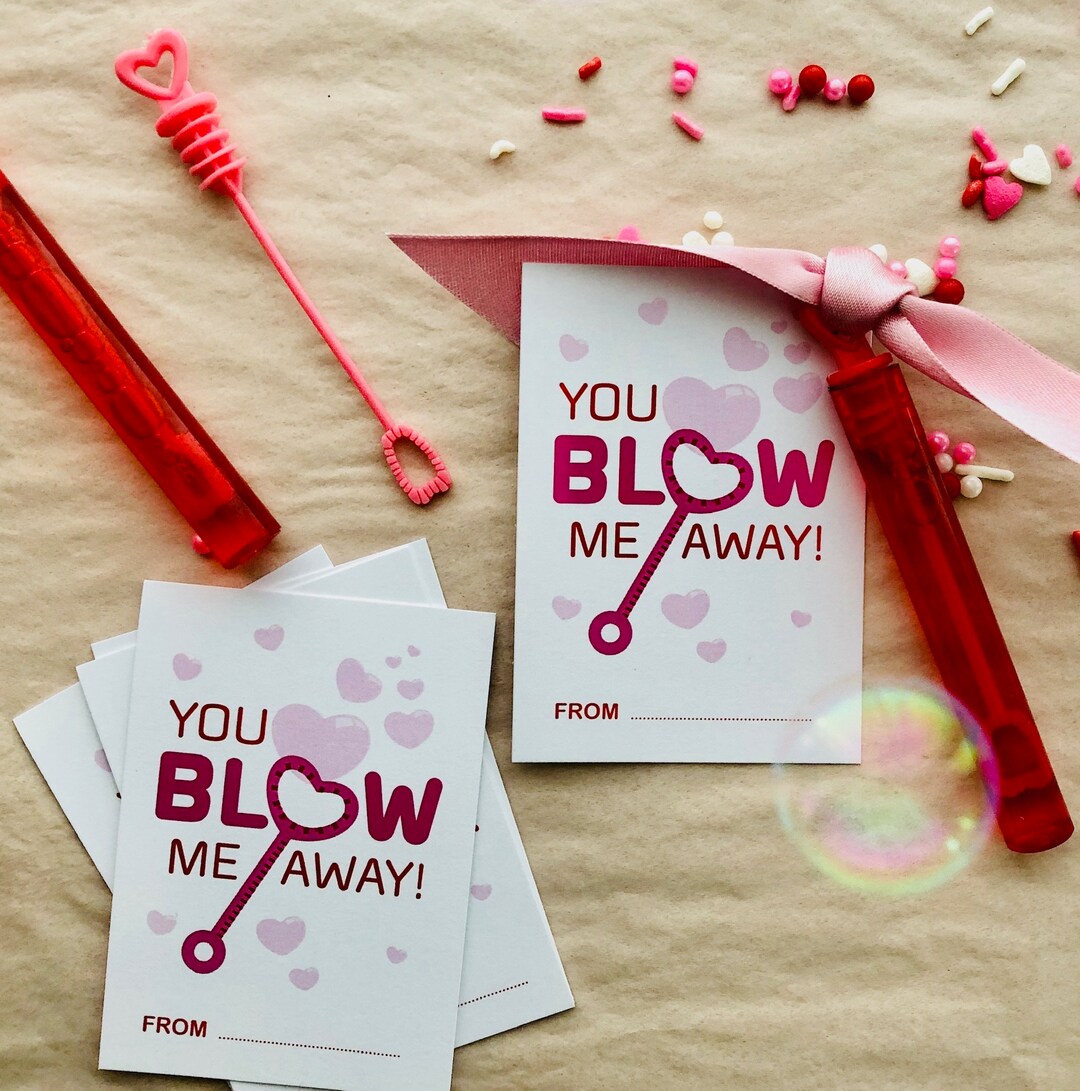 Kids Valentines "you Blow Me Away" Gift Tags DIGITAL FILE / Greeting ...