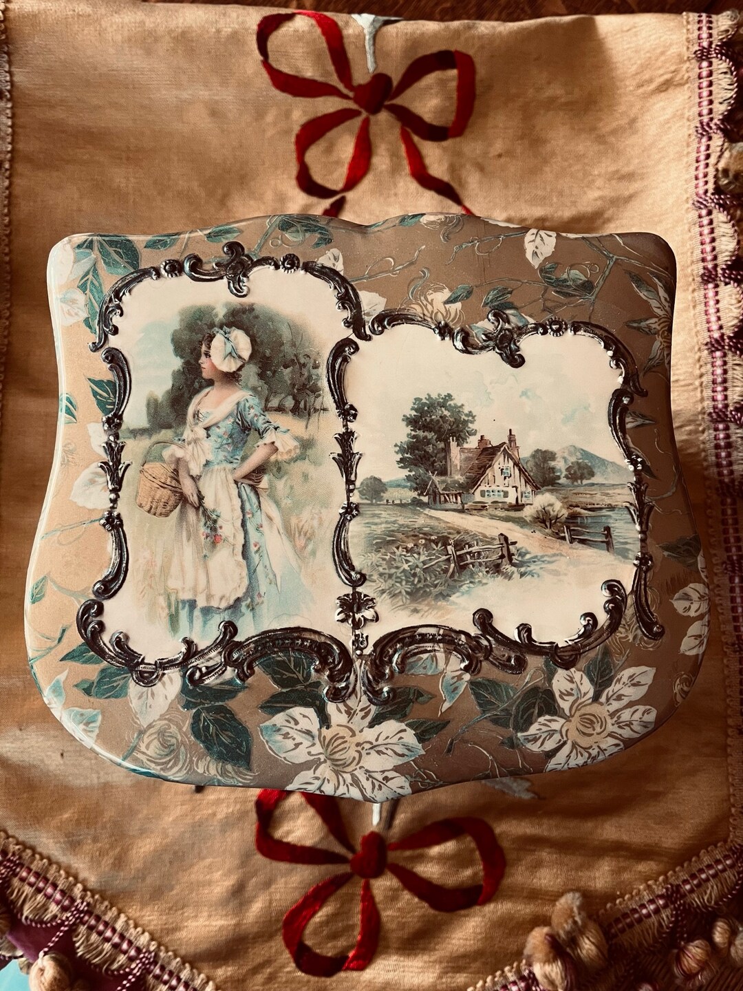 Antique Victorian 1900s Celluloid Collar Box With Maiden Holding ...