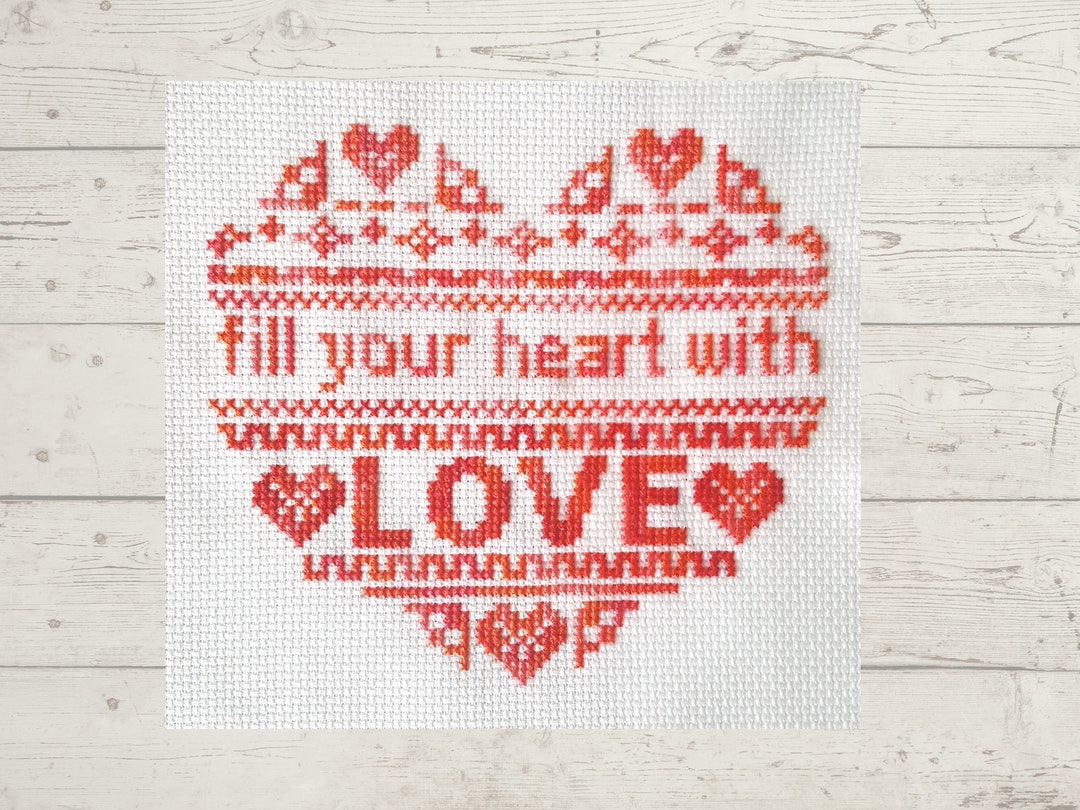 Cross Stitch Pattern, Counted Cross Stitch Chart, Heart With Love and ...