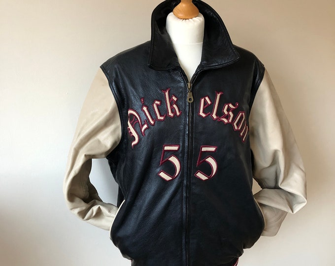 Vintage Leather Jacket Nickelson 55 Varsity Leather Jacket Black and ...