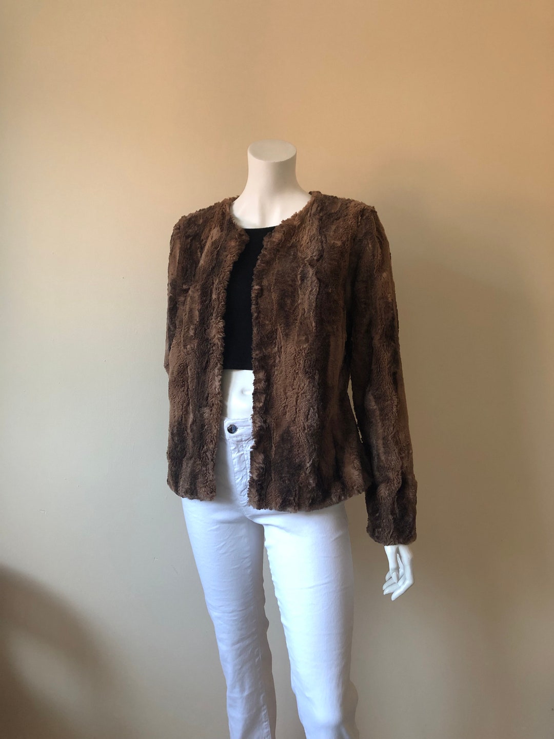 Vintage Fun Fur Jacket, Faux Fur Coat, Short Fun Fur, Brown Fur Jacket ...