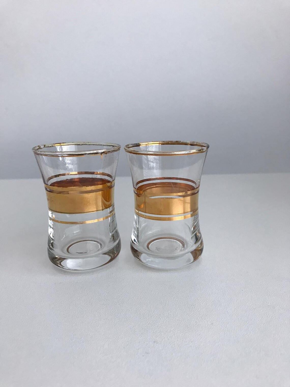 Vintage Drinking Glasses Gold Embellished Shot Glasses Set Etsy