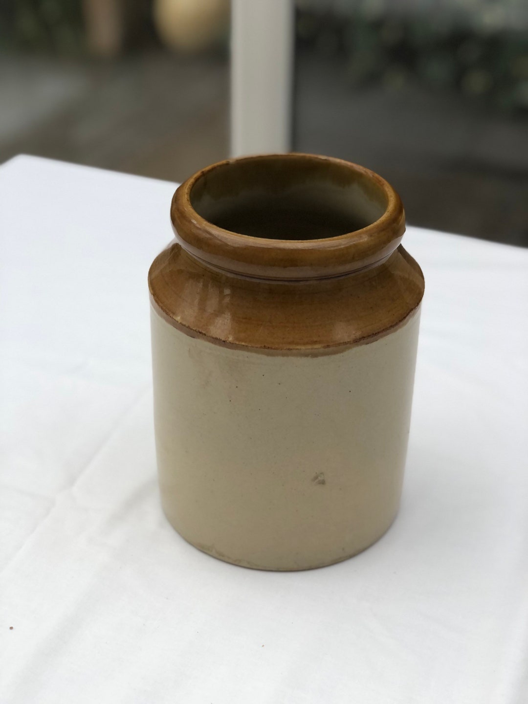 Vintage Large Stoneware Pot, Storage Crock, Utensil Caddy, Stoneware ...