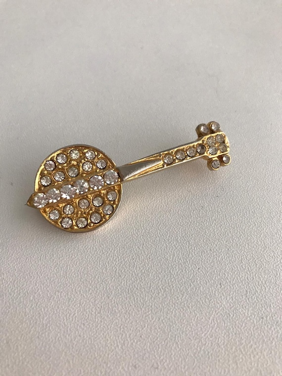 vintage banjo brooch sparkling - Gem