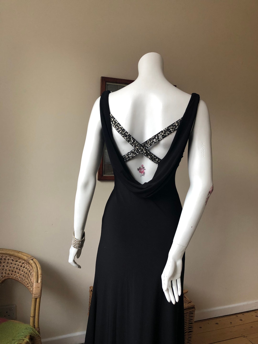 Vintage Evening Dress, 1990s Prom Evening Dress, Backless Dress, Black ...