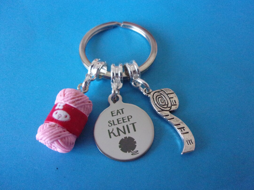 Knitting Keyring: Wool, Tape Measure & Eat Sleep Knit Charms - Etsy UK