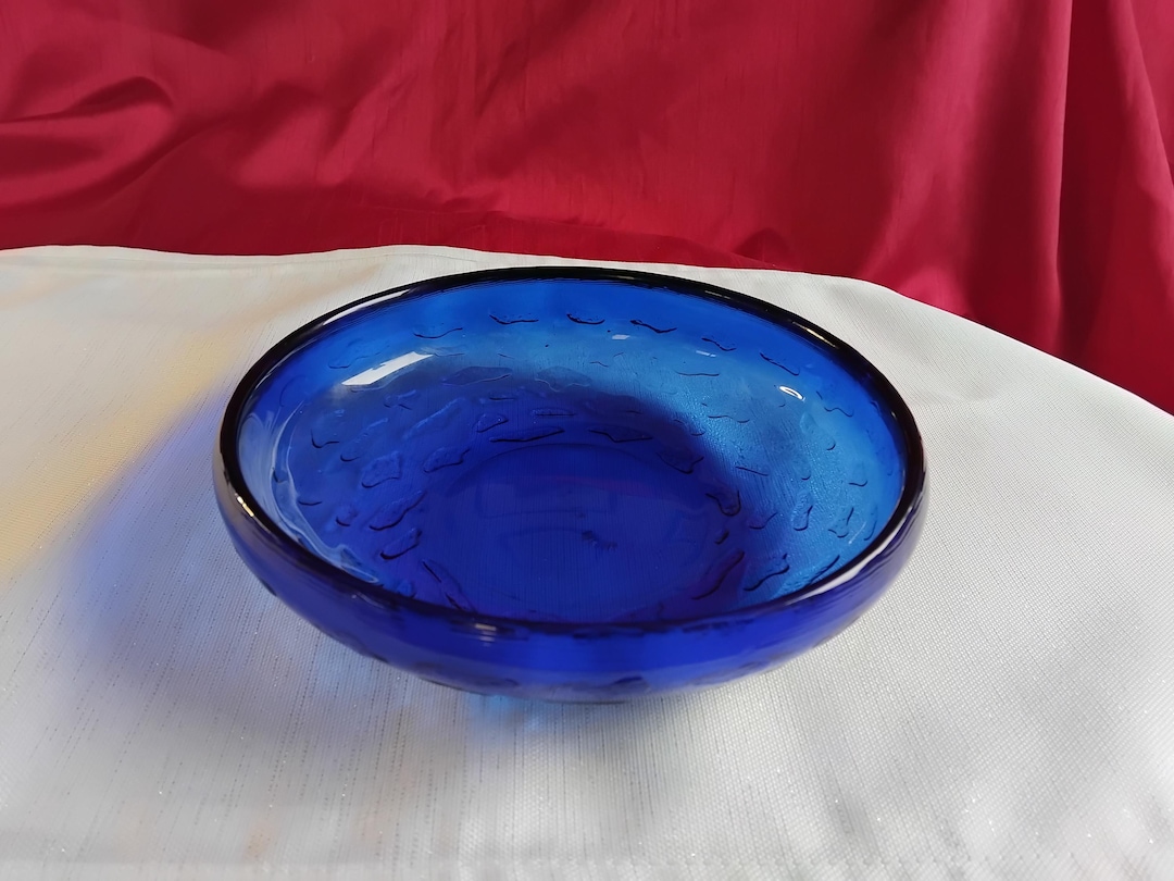 Vintage Art Glass Bowl Cobalt Blue Decorative Catch All Dish Tableware ...