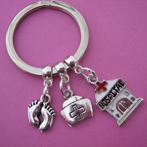 Midwife Gift NHS Paediatric Nurse Keyring Midwifery Keychain Baby Feet ...