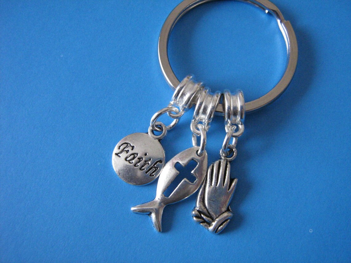 Religious Keyring Christian Fish Symbol Praying Hands Charm - Etsy