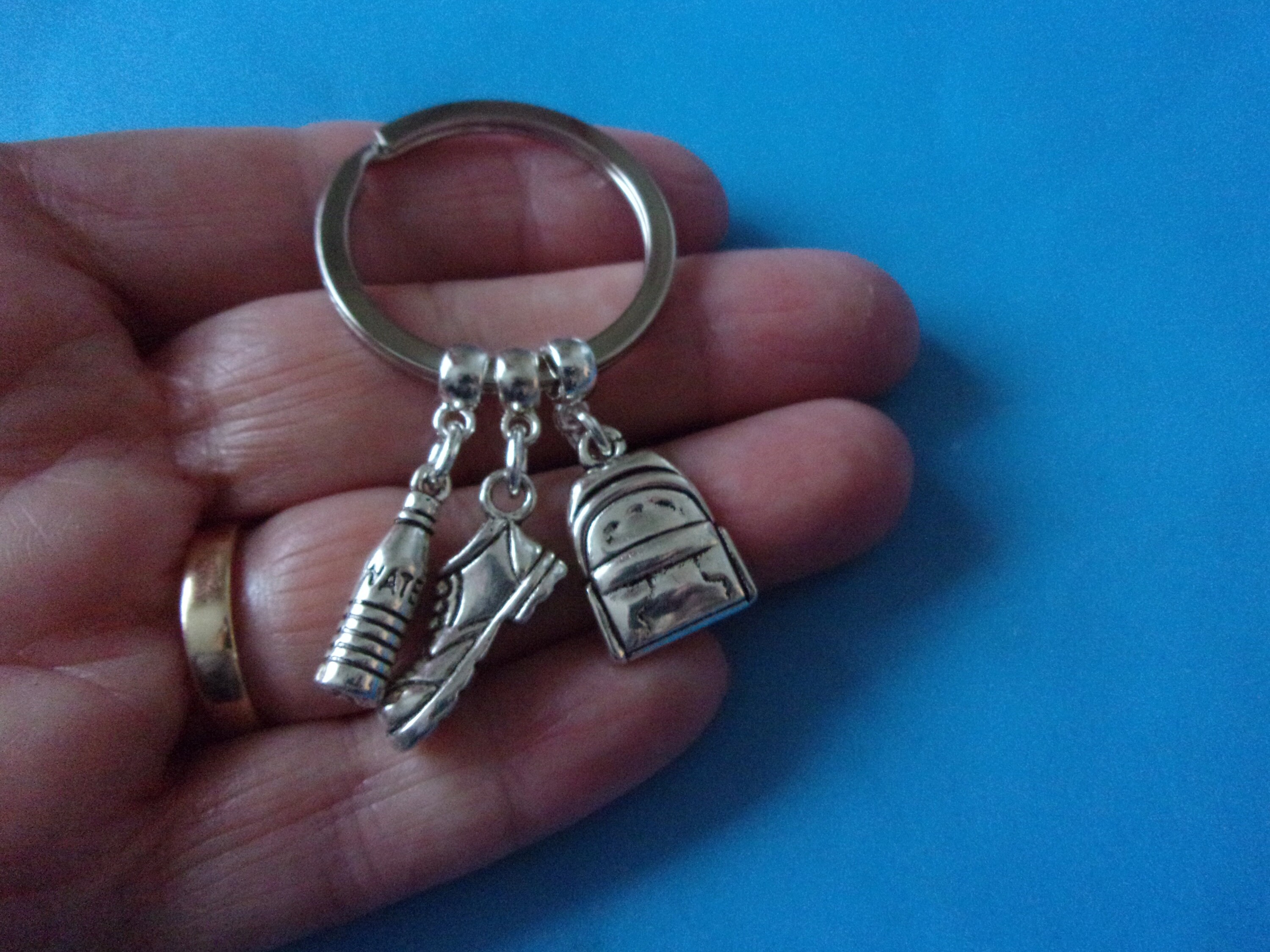 Hiking Keychain: Antiqued Silver Walking Boot, Backpack & Water Bottle ...