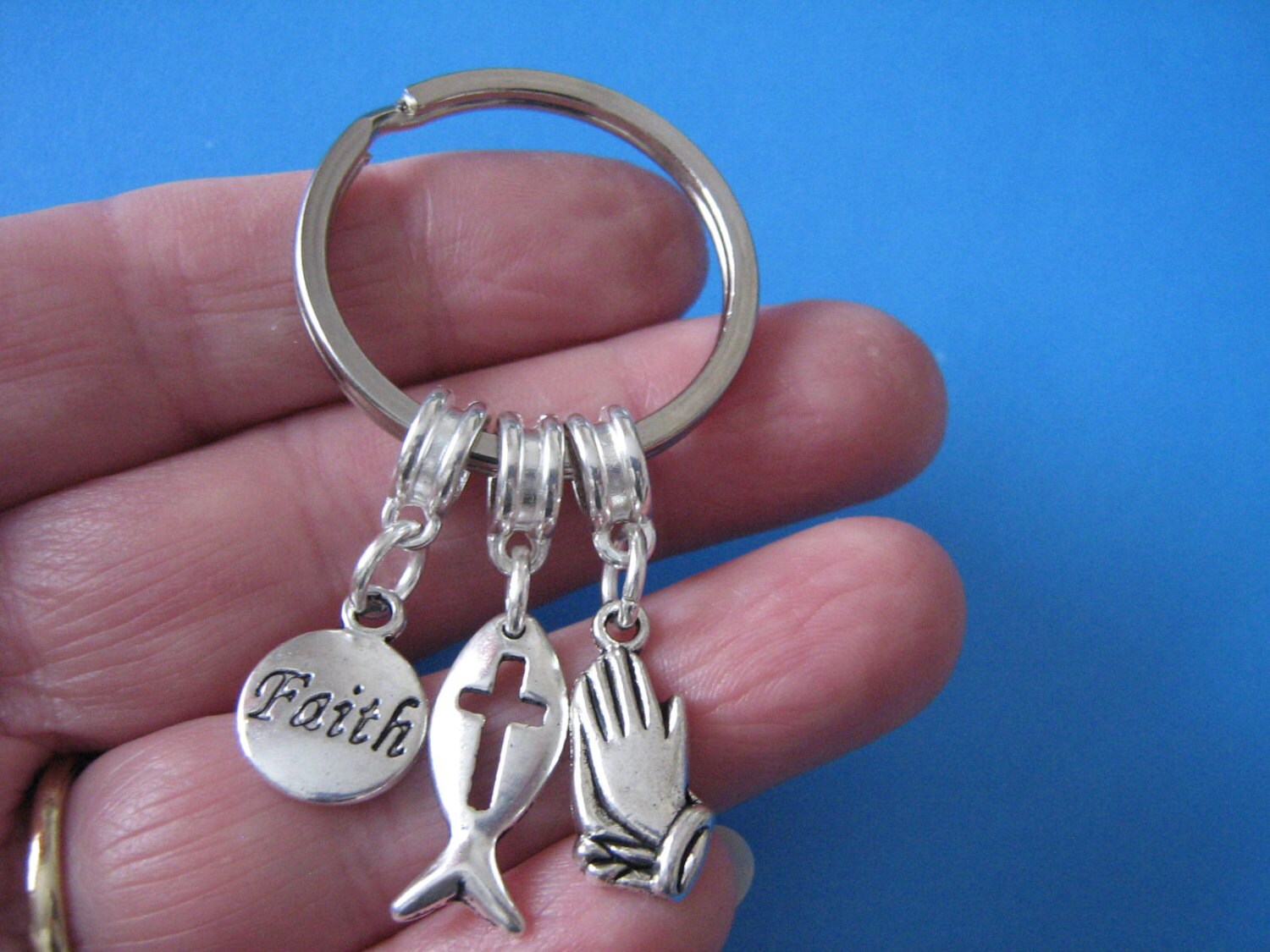 Religious Keyring Christian Fish Symbol Praying Hands Charm - Etsy
