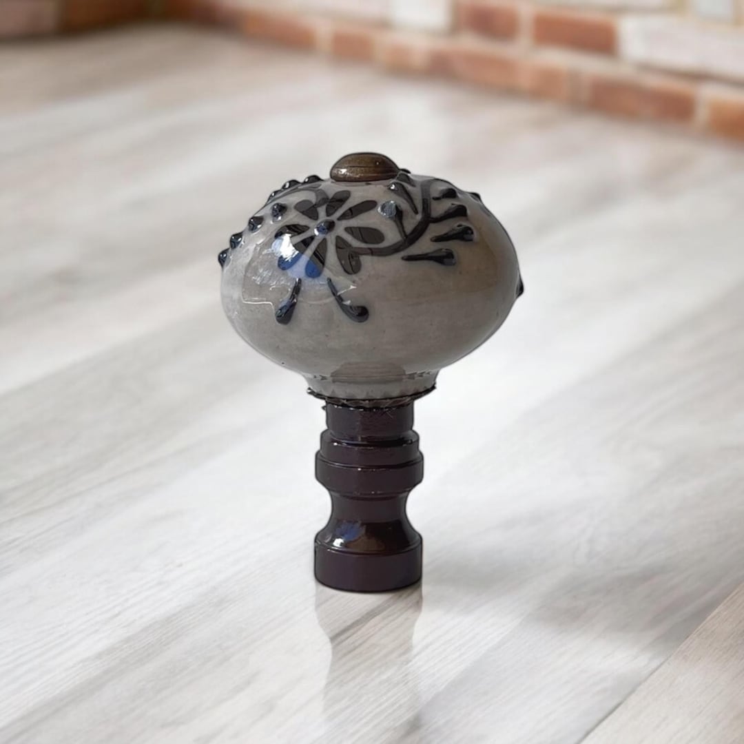 Porcelain Lamp Shade Finials Dark Blue Floral Design - (set of 2) - Etsy