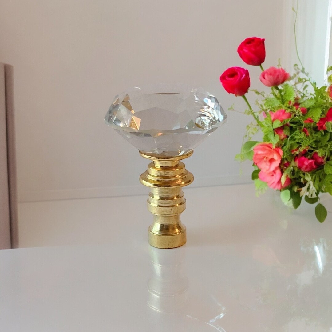 Set of 2 Glass Crystal Diamond Lamp Shade Finial - Lamp Shade Toppers ...