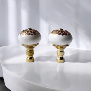 Set of 2 White /gold Porcelain Lamp Shade Finial - Shade Topper - 2 ...