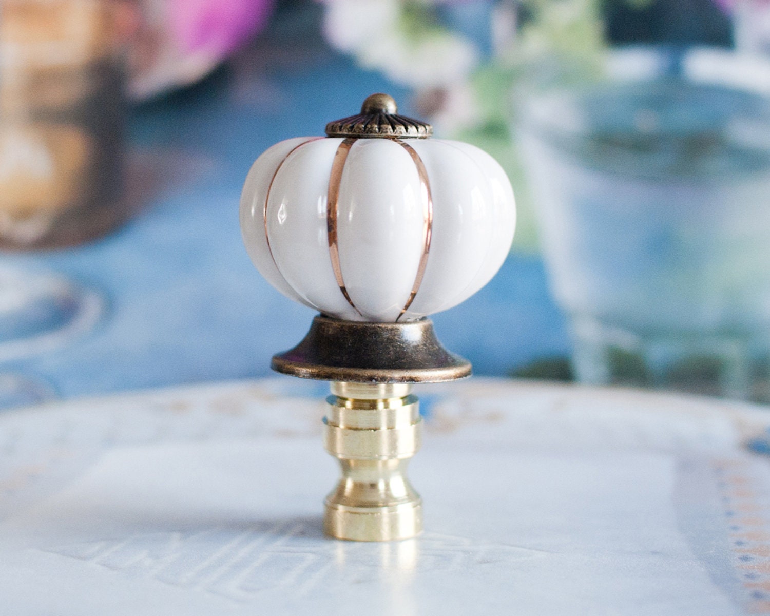 Set of 2 Gorgeous Porcelain Lamp Shade Finials Harp Toppers | Etsy