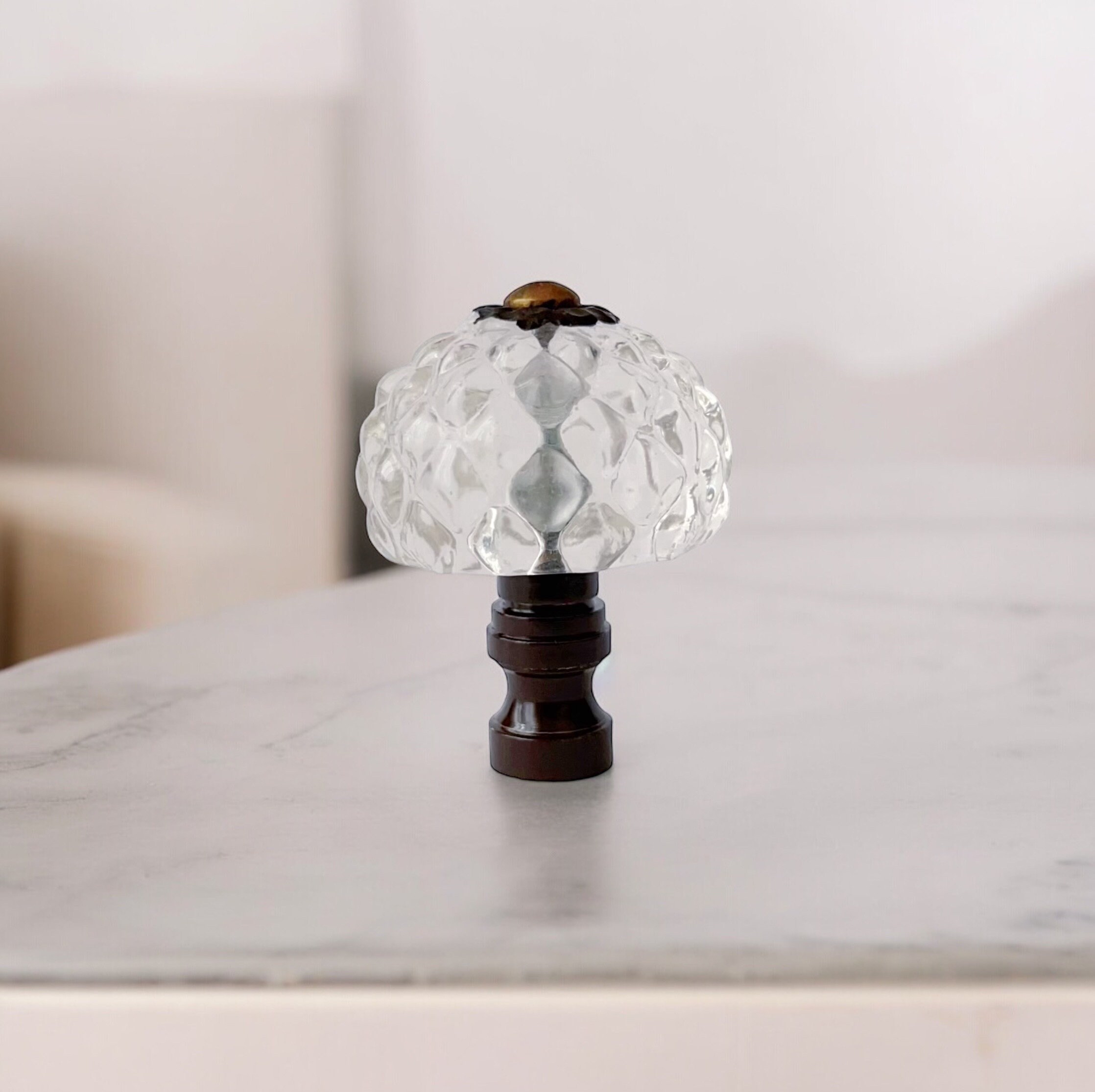 Crystal Lamp Shade Finials: Round Glass Toppers, Bronze Base (set of 2 ...