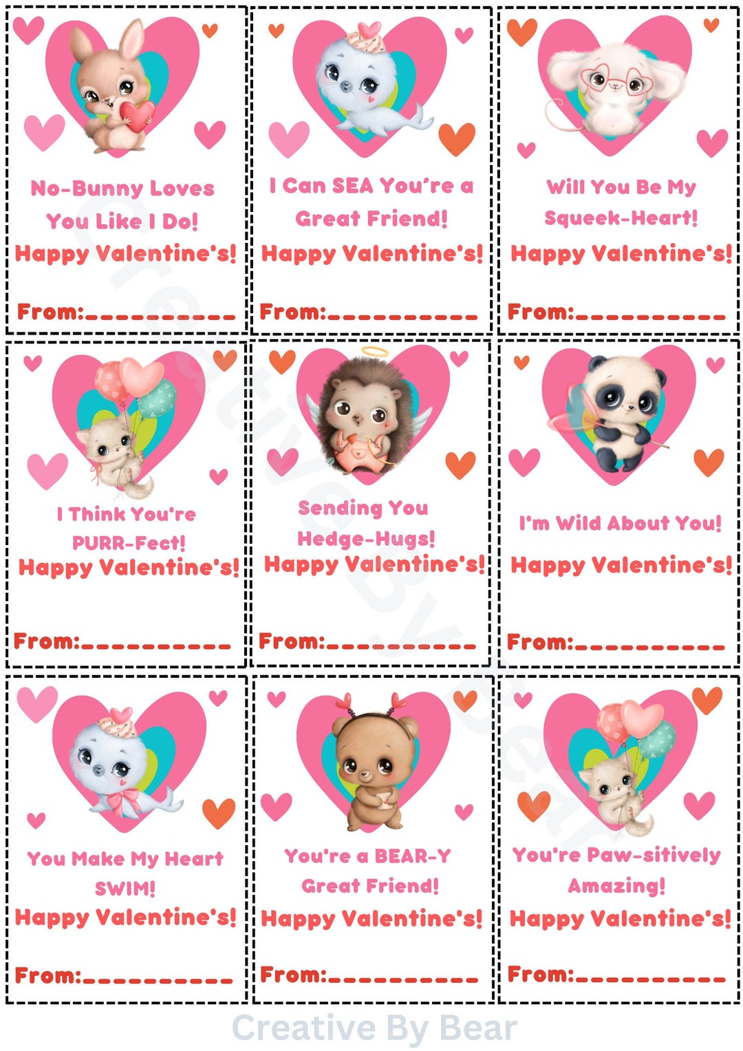 The Cutest Animal Valentine's Card Printable - Etsy