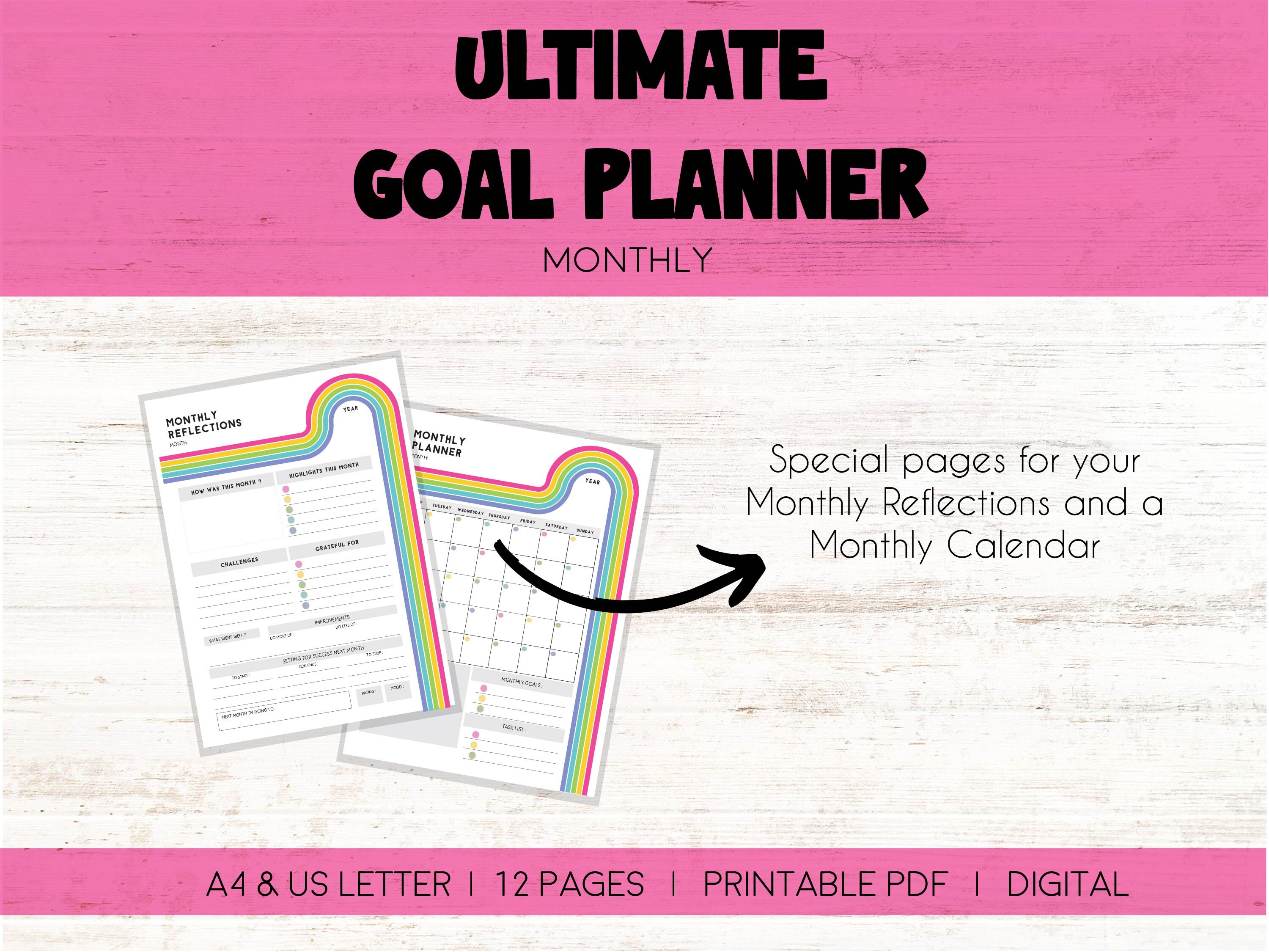 Rainbow Goal Setting Tracker BUNDLE, SMART Planner Yearly Monthly ...