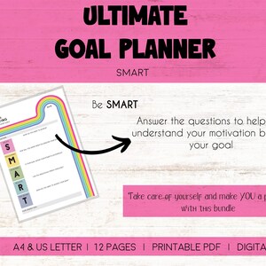 Rainbow Goal Setting Tracker BUNDLE, SMART Planner Yearly Monthly ...