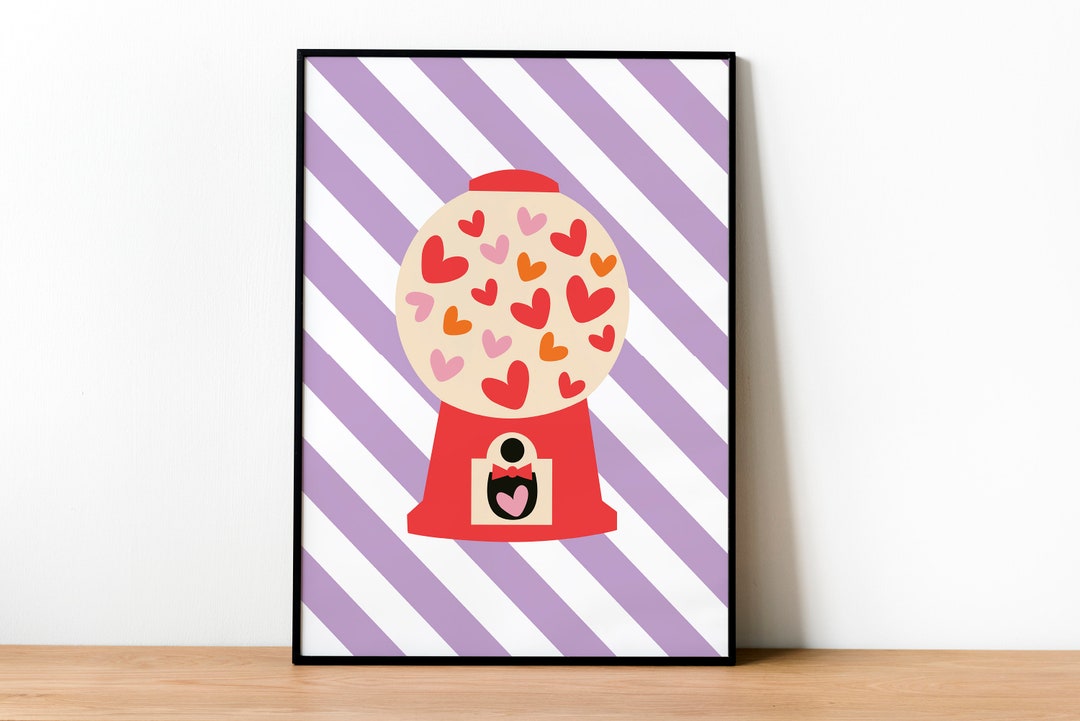 Retro Gumball Machine Hearts Poster Trendy Printable Wall Art Digital ...