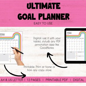Rainbow Goal Setting Tracker BUNDLE, SMART Planner Yearly Monthly ...