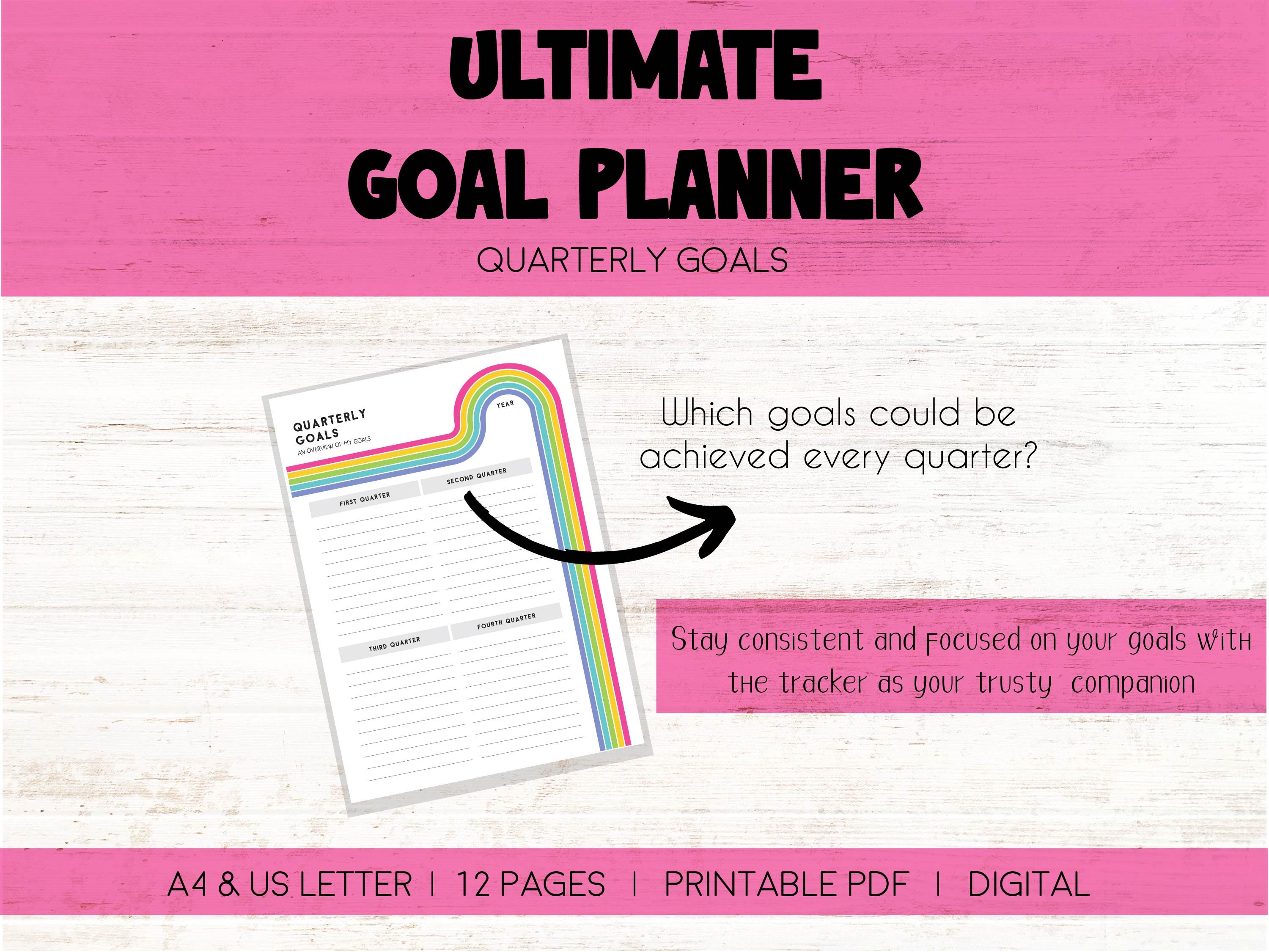 Rainbow Goal Setting Tracker BUNDLE, SMART Planner Yearly Monthly ...