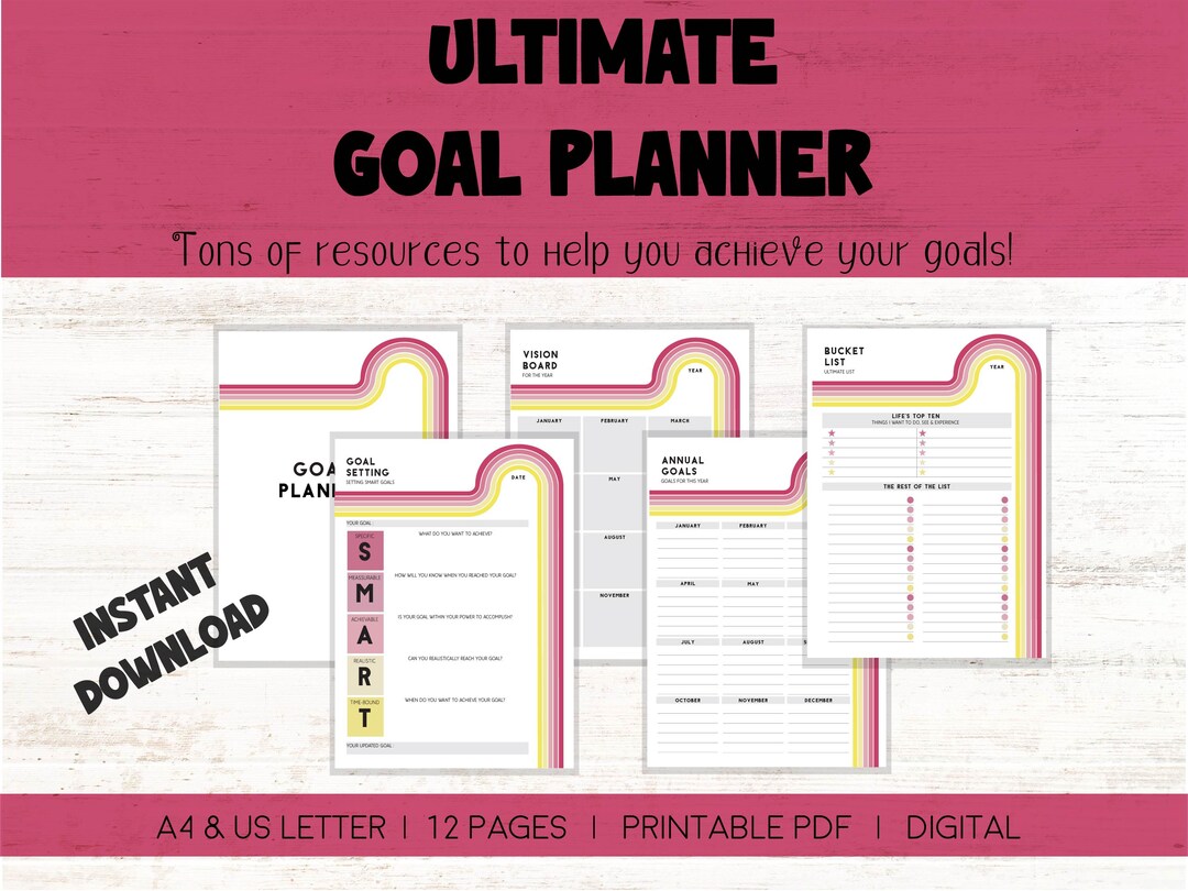 Lemonade Goal Setting Tracker BUNDLE, SMART Planner Yearly Monthly ...