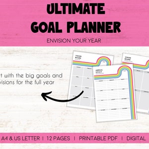 Rainbow Goal Setting Tracker BUNDLE, SMART Planner Yearly Monthly ...