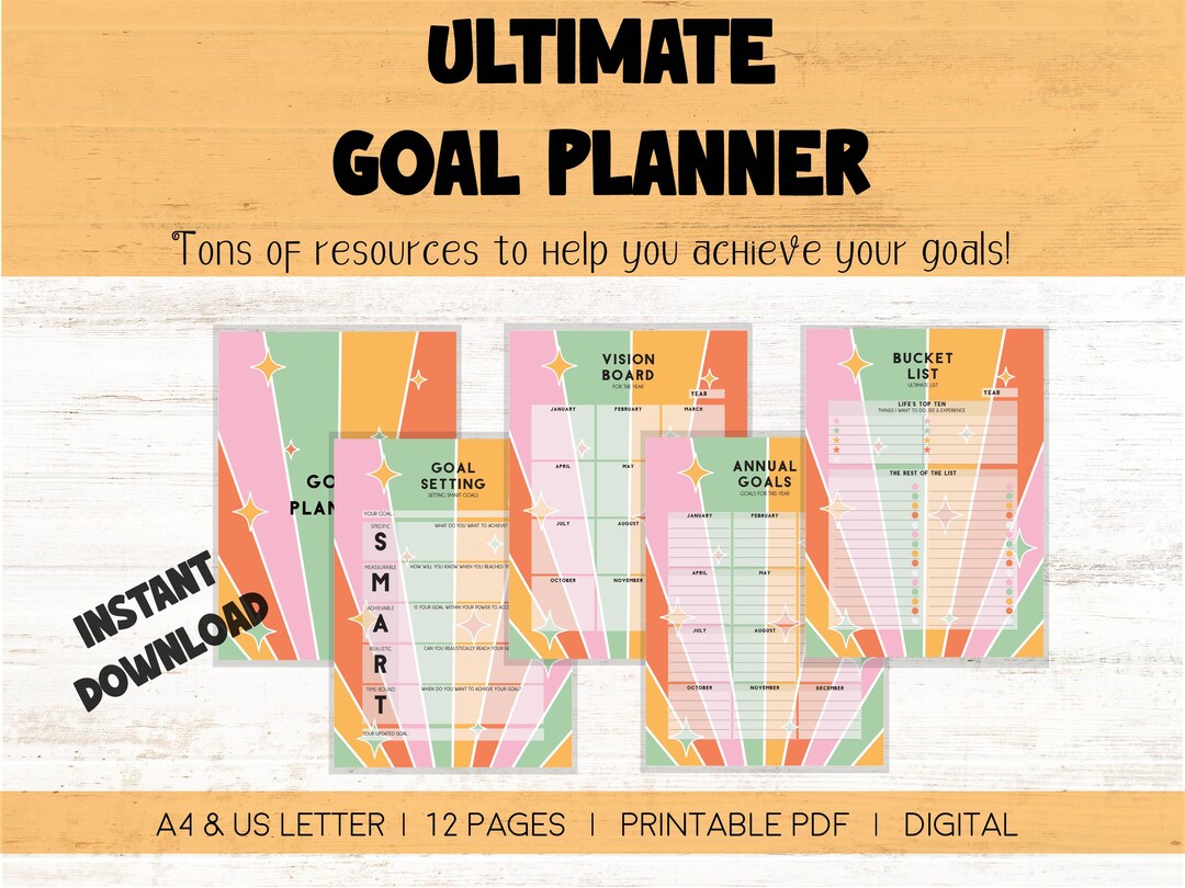 Citrus Goal Setting Tracker BUNDLE, SMART Planner Yearly Monthly Habits ...