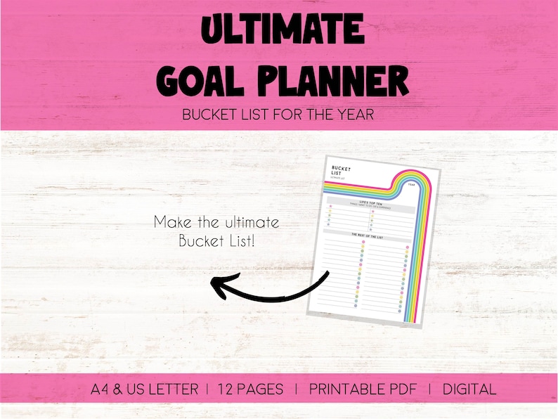 Rainbow Goal Setting Tracker BUNDLE, SMART Planner Yearly Monthly ...