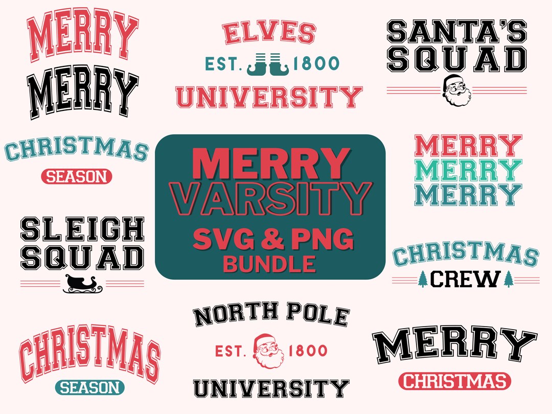 Merry Christmas Varsity Letters SVG, PNG Bundle, Sublimation, Cricut ...
