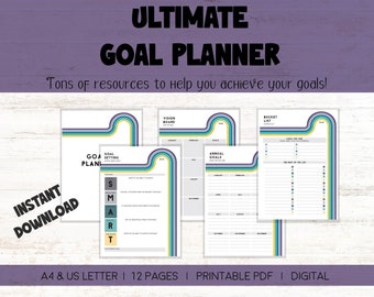 Rainbow Goal Setting Tracker BUNDLE, SMART Planner Yearly Monthly ...