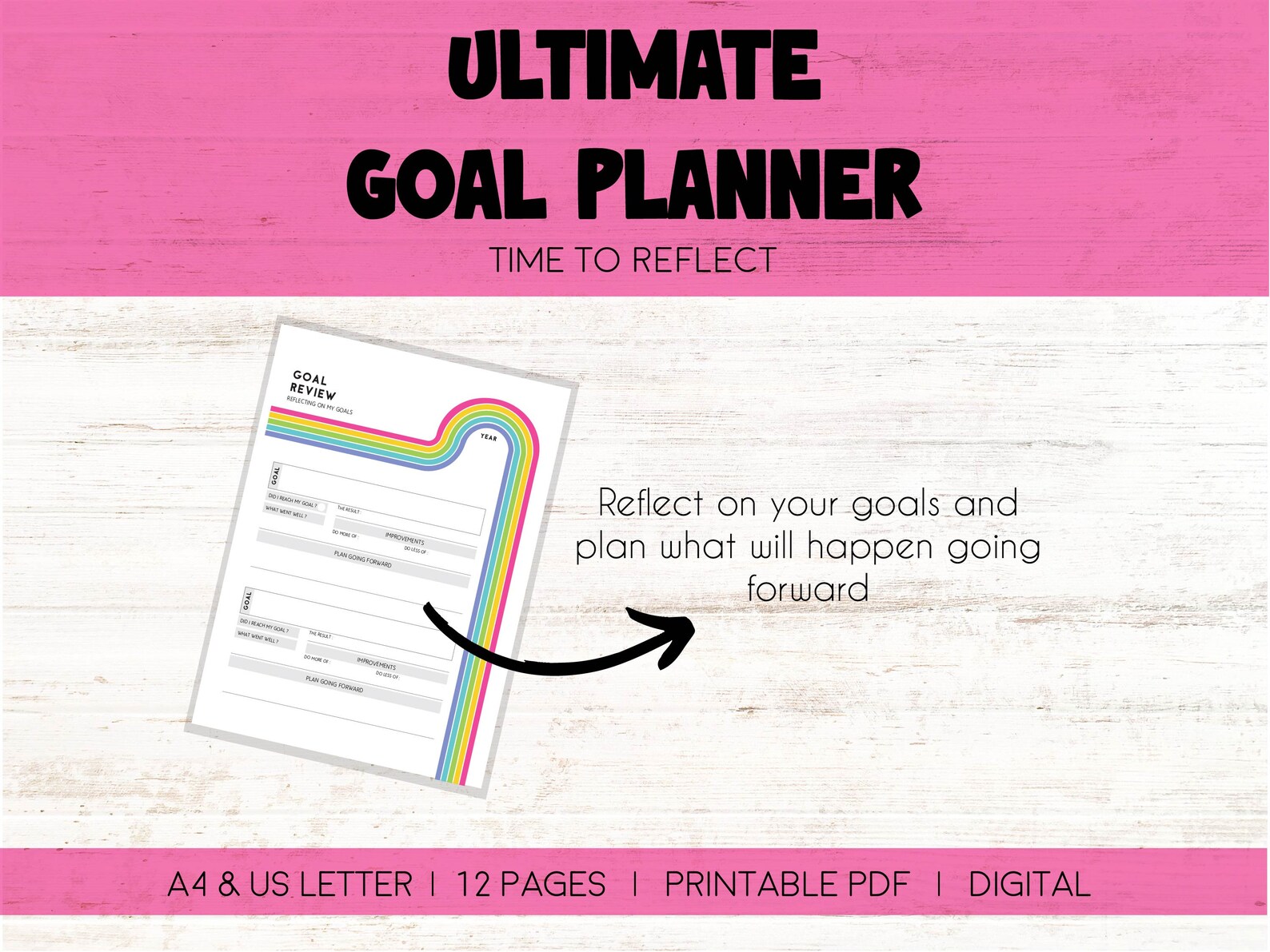 Rainbow Goal Setting Tracker BUNDLE, SMART Planner Yearly Monthly ...