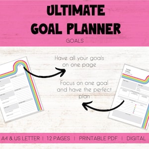 Rainbow Goal Setting Tracker BUNDLE, SMART Planner Yearly Monthly ...