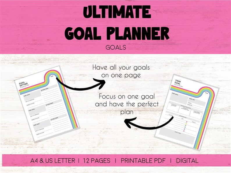 Rainbow Goal Setting Tracker BUNDLE, SMART Planner Yearly Monthly ...