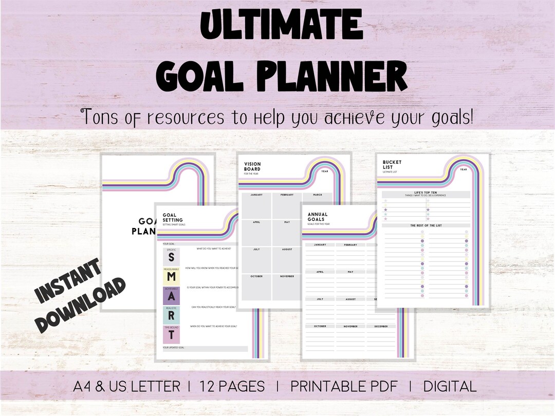Orchid Goal Setting Tracker BUNDLE, SMART Planner Yearly Monthly Habits ...