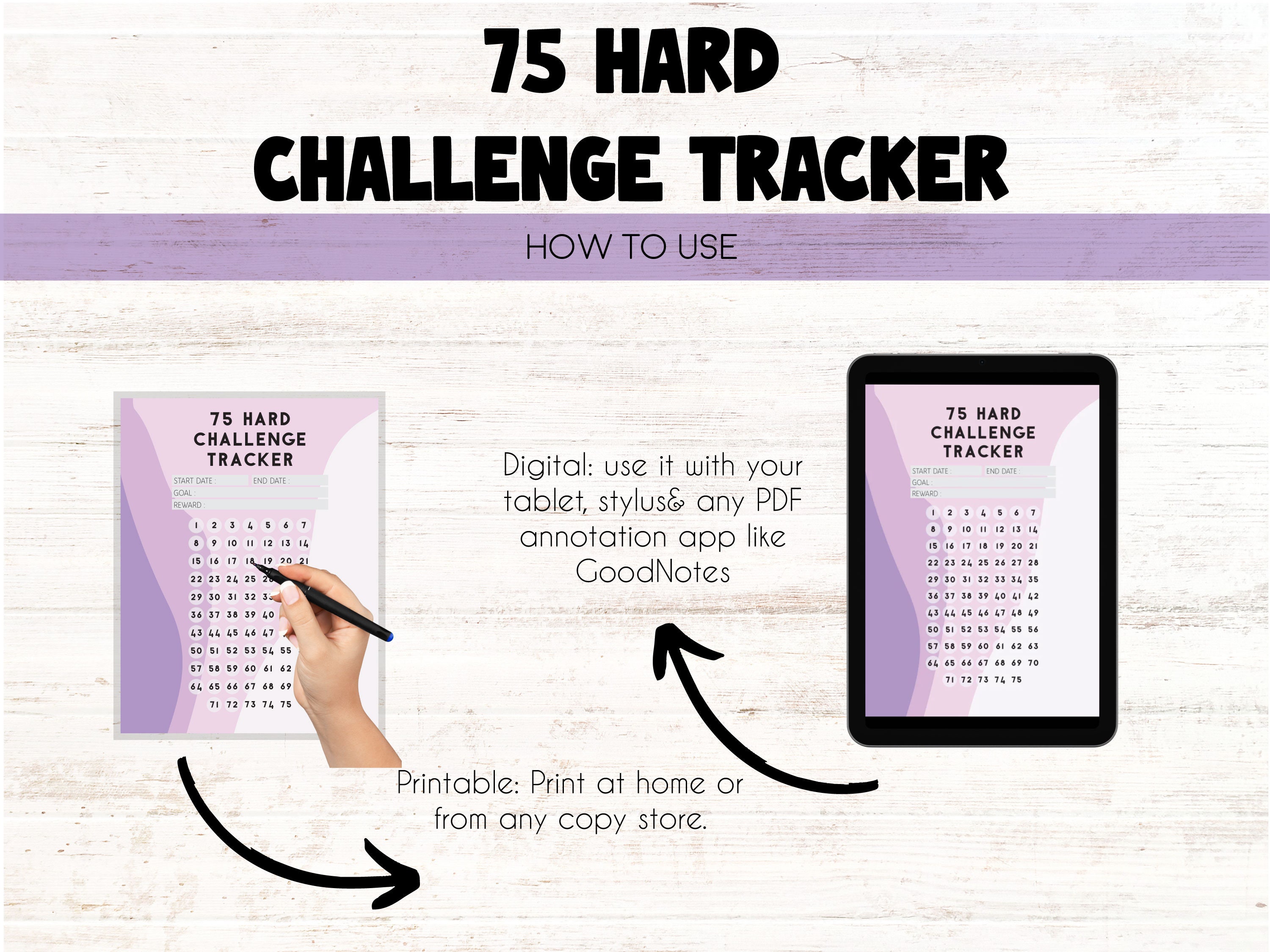 75 Hard Challenge Printable Workout Plan Habit Tracker Day Challenge ...
