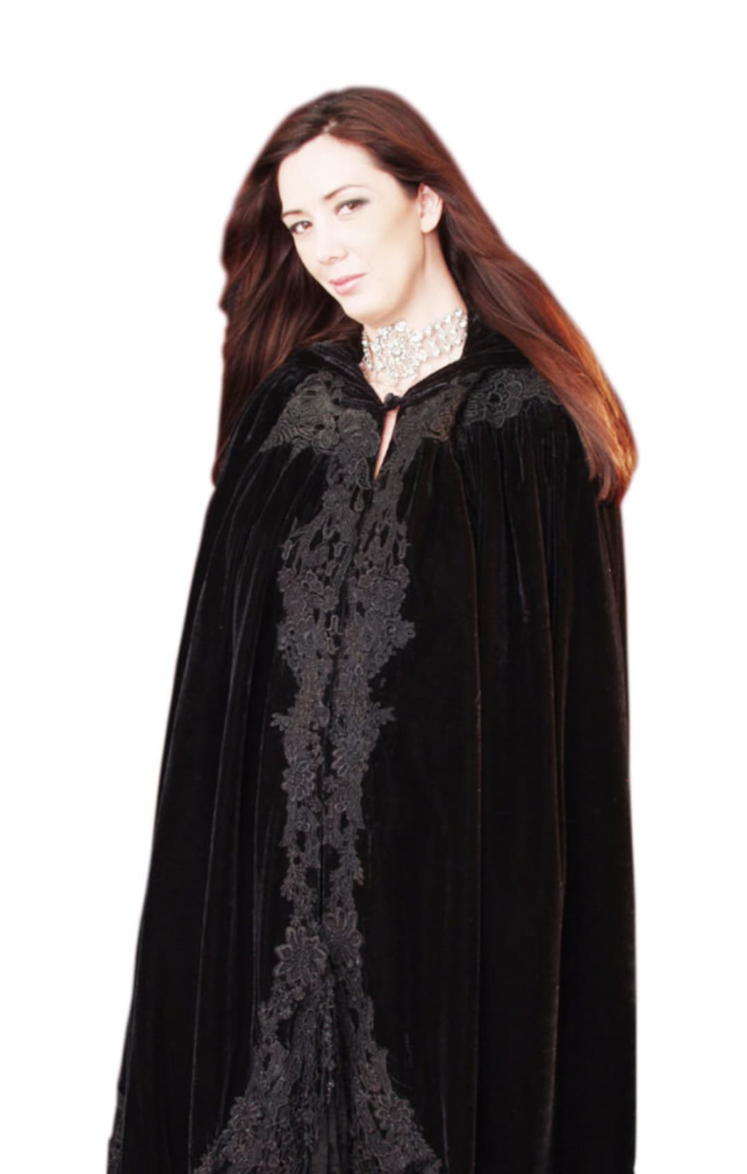 XL BLACK Goddess Mucha Opera Cape Cloak Vintage Style Velvet Artdeco ...