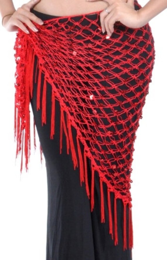 Red Mermaid Sequin Bohemian Tribal Hip Scarf Belt - Gem