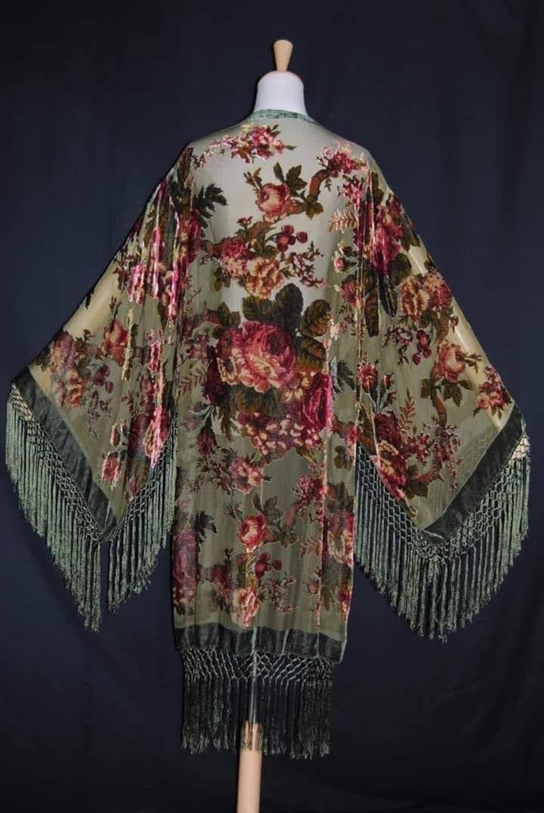 Sage Green Mucha Vintage Style Velvet Artdeco Gypsy Lady Bohemian ...